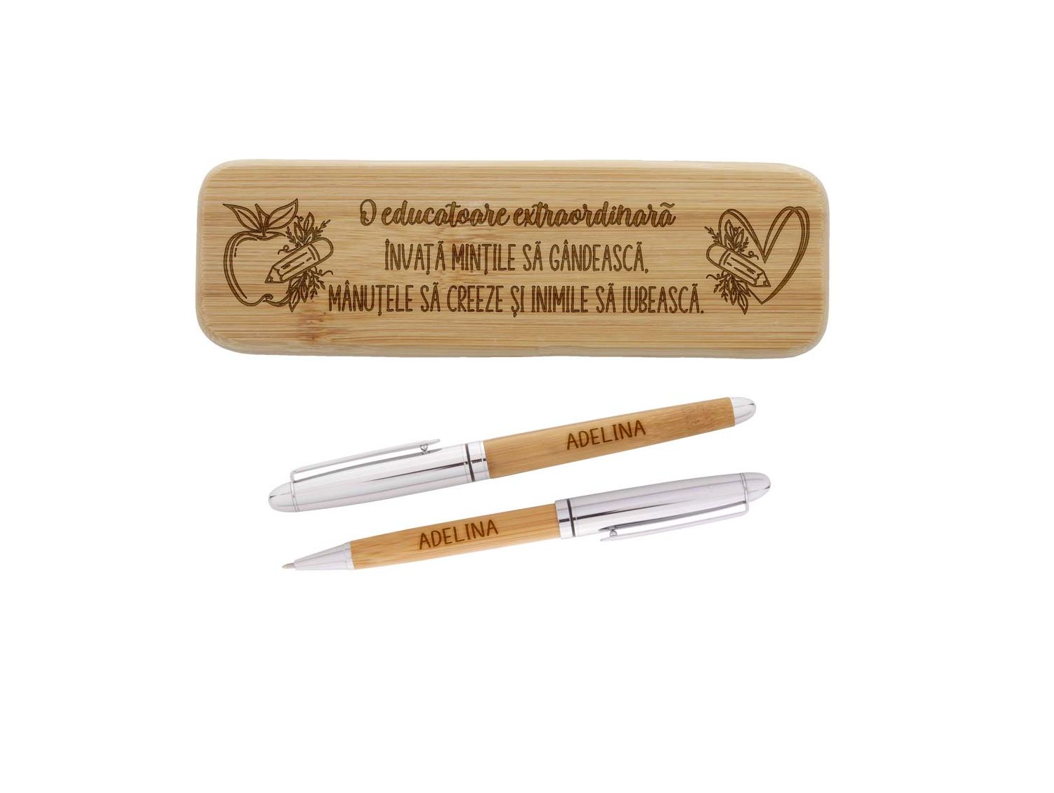 Set scris bambus personalizat "Educatoare"